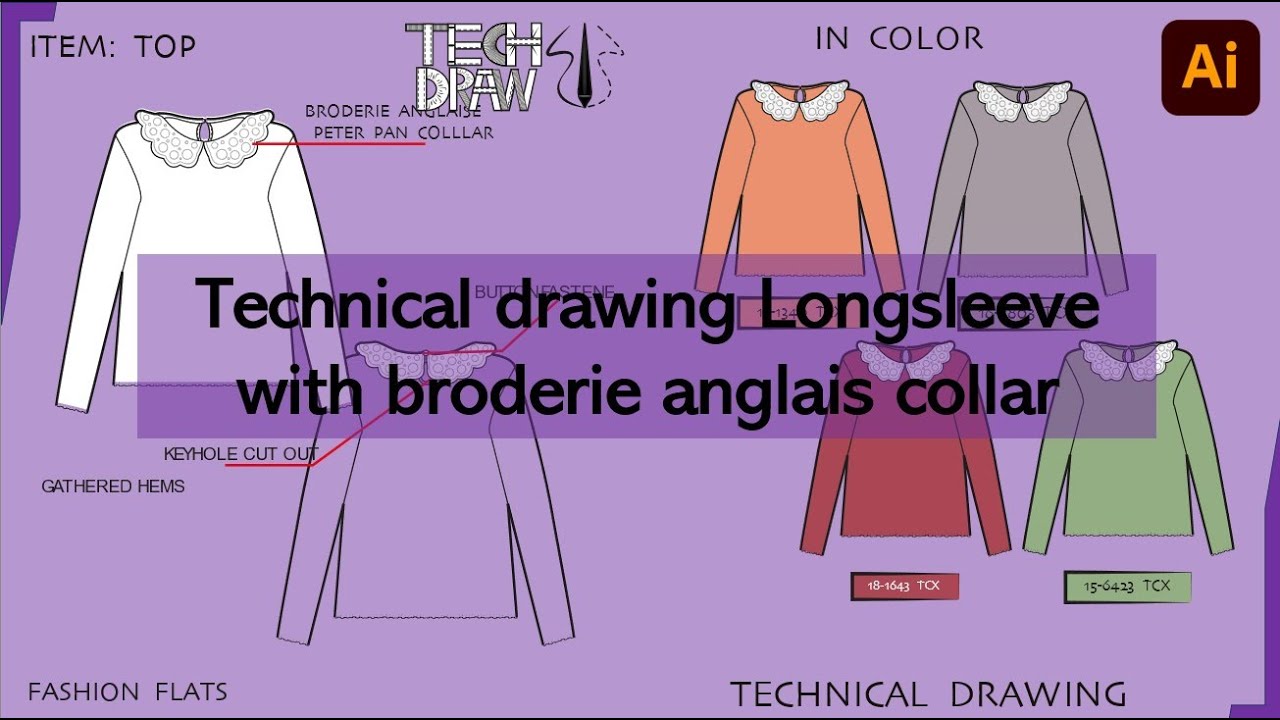 How to make a technical drawing of a Longsleeve with broderie collar on ...