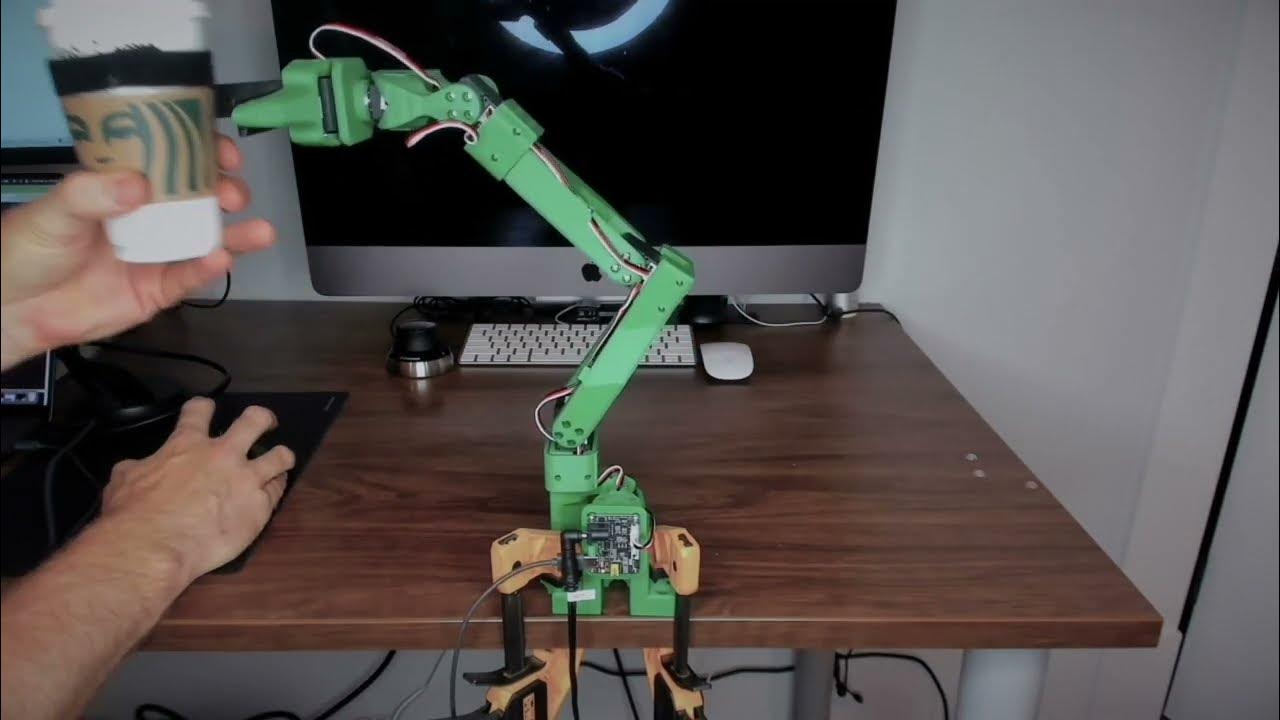 Controlling a robot arm via Onshape's API - watch it try and grab my coffee! - YouTube