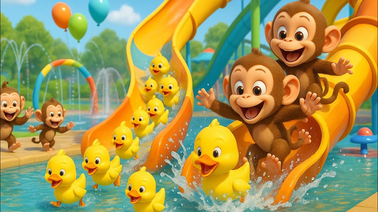 Monkey & Duck Crazy Water Park Fun 💦 Fast Slides, Splash Chase, Lazy ...