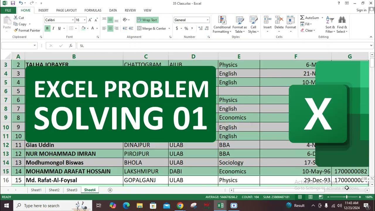 Problem Solving 01 Home Tab A to Z Beginner to Advanced | Usage IT #institute #excel # ...