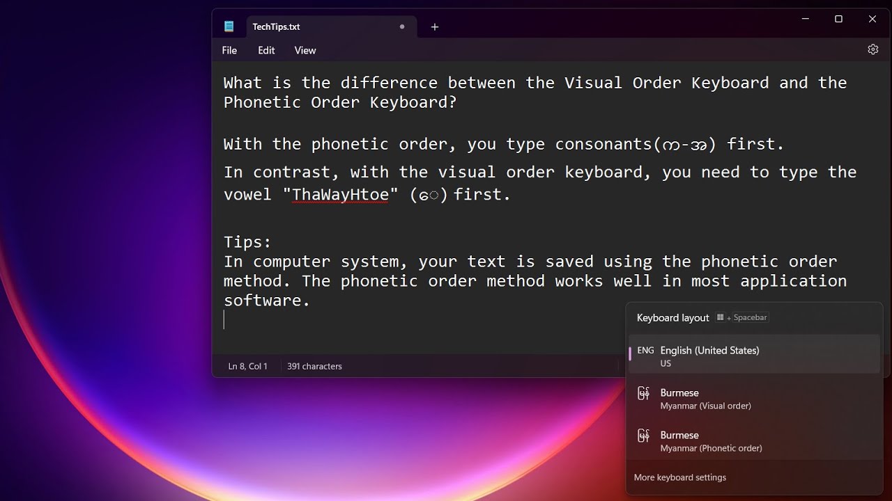 Phonetic Order Vs Visual Order Typing in Myanmar Language - YouTube