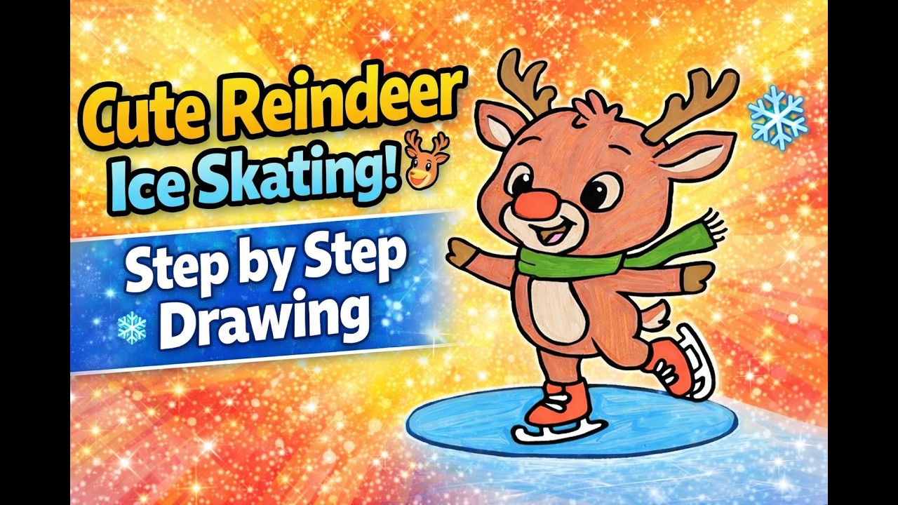 How to Draw a Cute Reindeer Ice Skating ️🦌 | Step by Step Drawing for ...