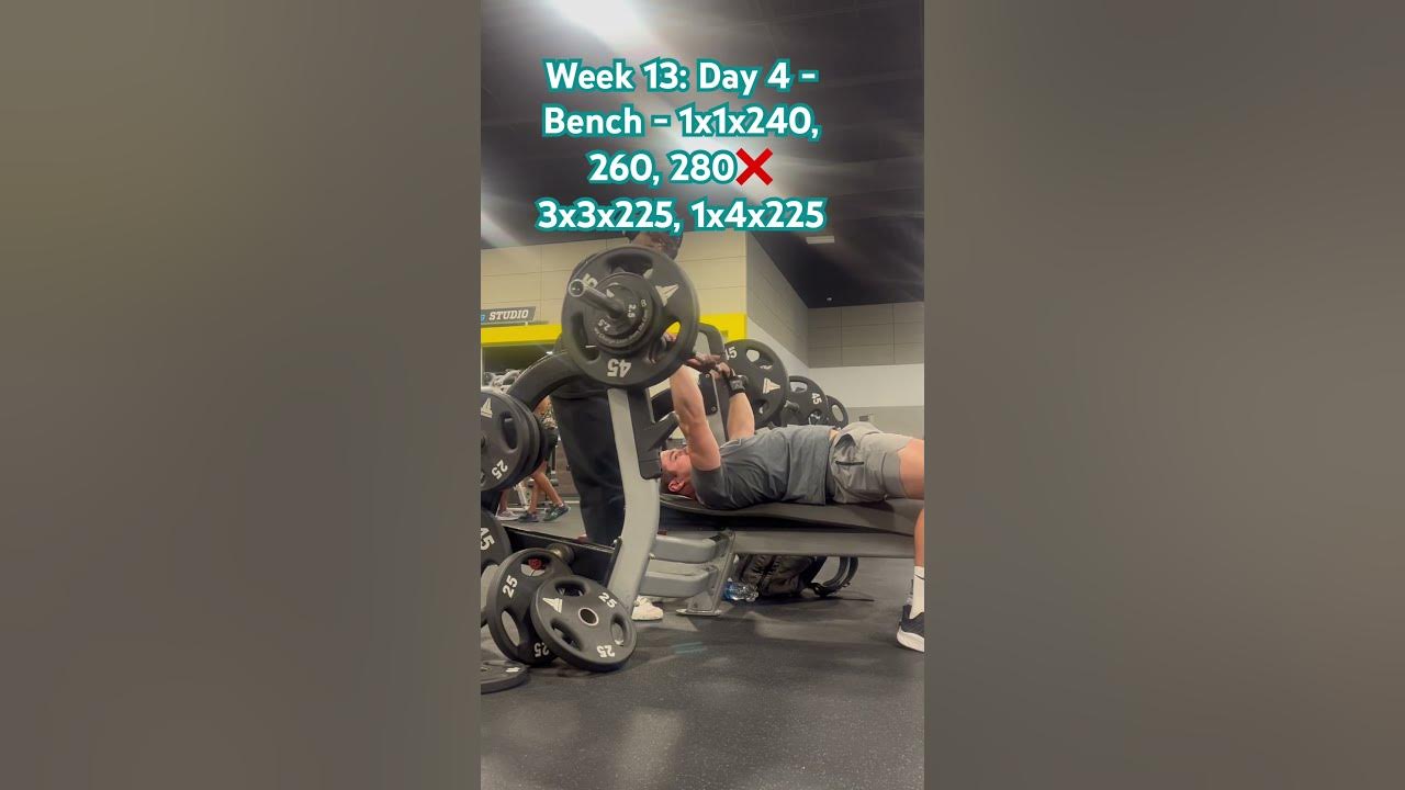 Week 13: Day 4 - Bench - 1x1x240, 260, 280 3x3x225, 1x4x225 # ...