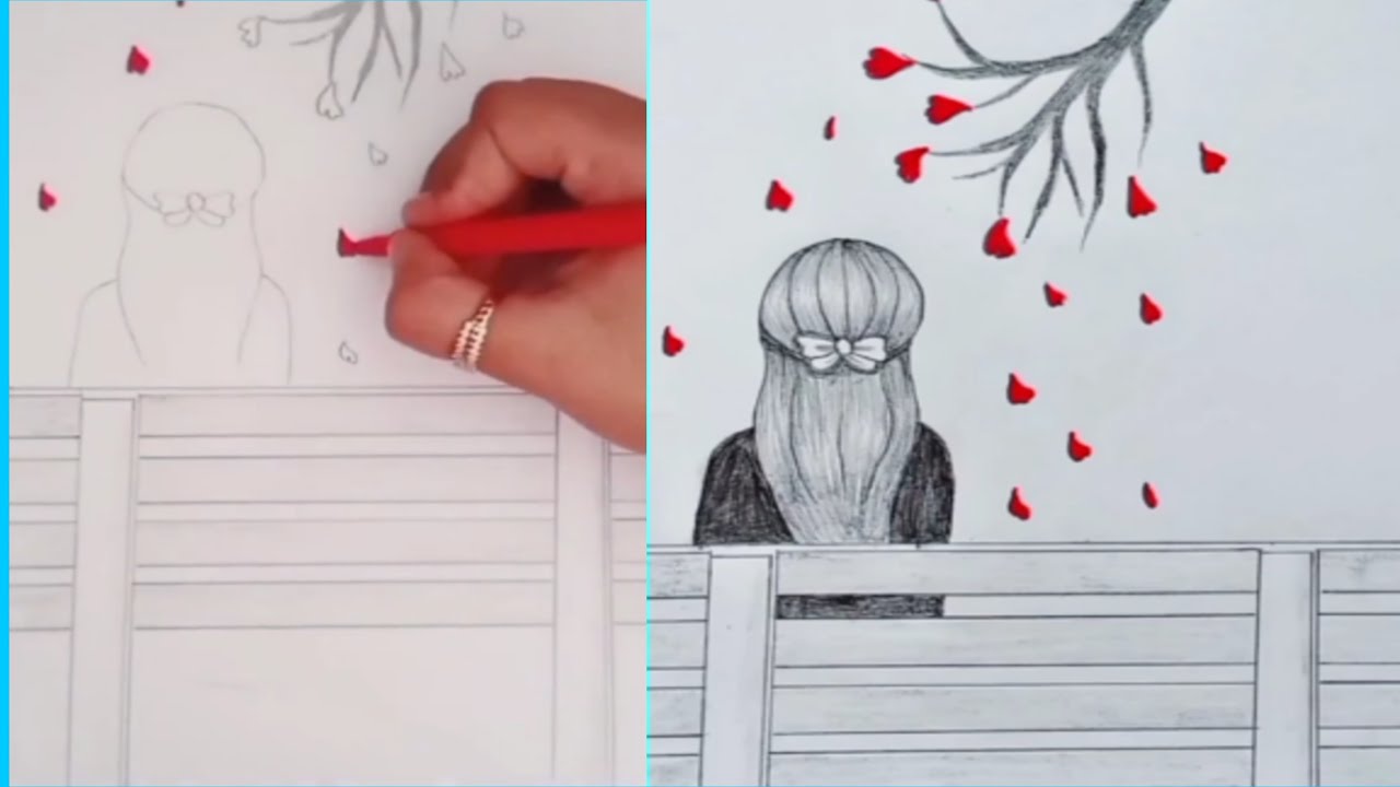 How to Draw Simple Scenery for Beginners | Sketch for girl Drawing ...
