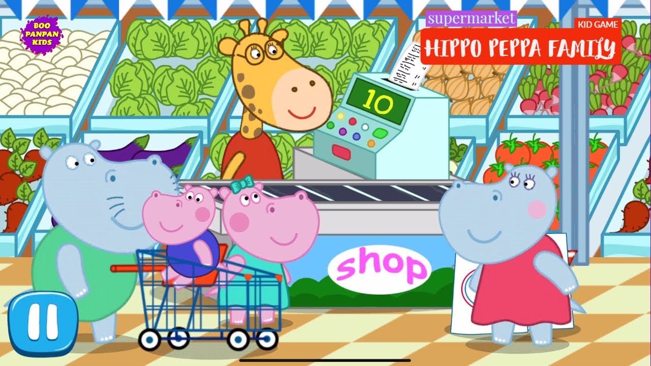 Hippo Peppa family go shopping in supermarket and amusement park ...
