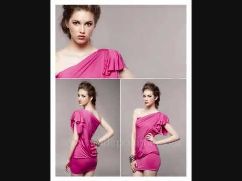 Latest Japanese & Korean Fashion # 8318 Sexy Oblique Shoulder Party Clubbing Slim Dress