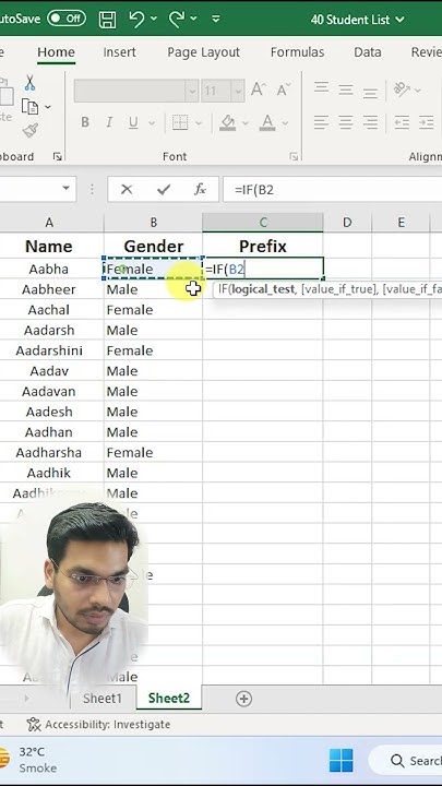 How to add Mr. and Ms. according to gender in Excel | Add Prefix Mr & Ms before Name - YouTube