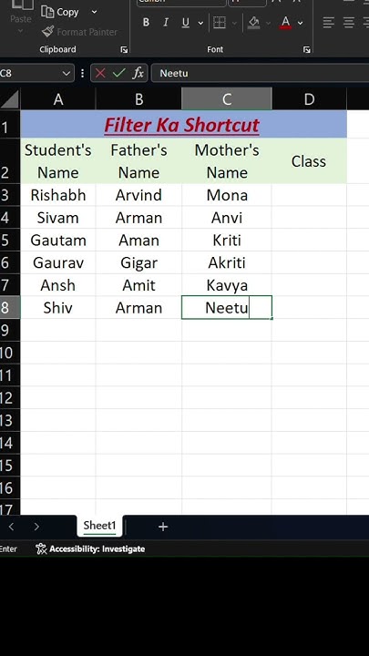 Filter Ka Shortcut Key Kya Hota Hai #excel #exceltips #exceltricks # ...
