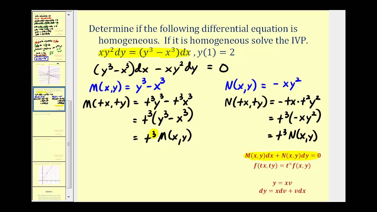 Solve A First Order Homogeneous Differential Equation In Differential