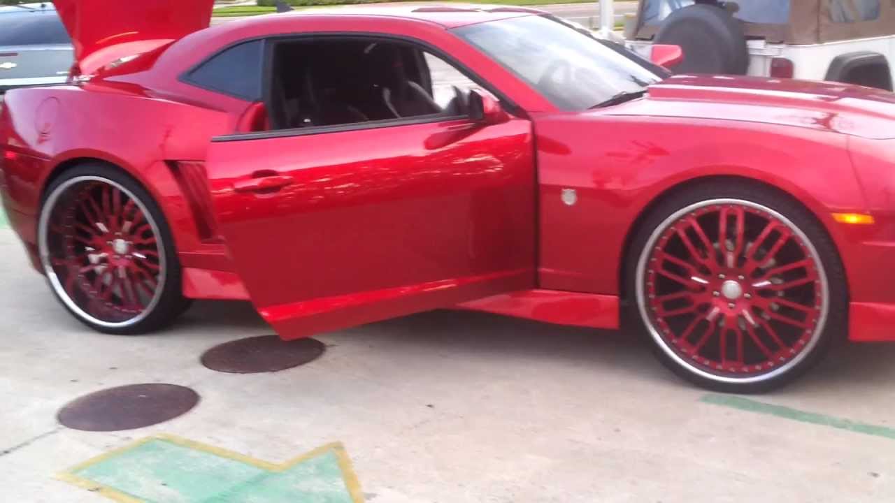 2010 Candy Red Widebody SS Twin Turbo Camaro on 26" Staggered Forgiatos ...