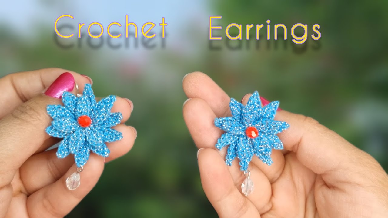 Crochet Flower Earrings l easy crochet earrings l English subtitles ...