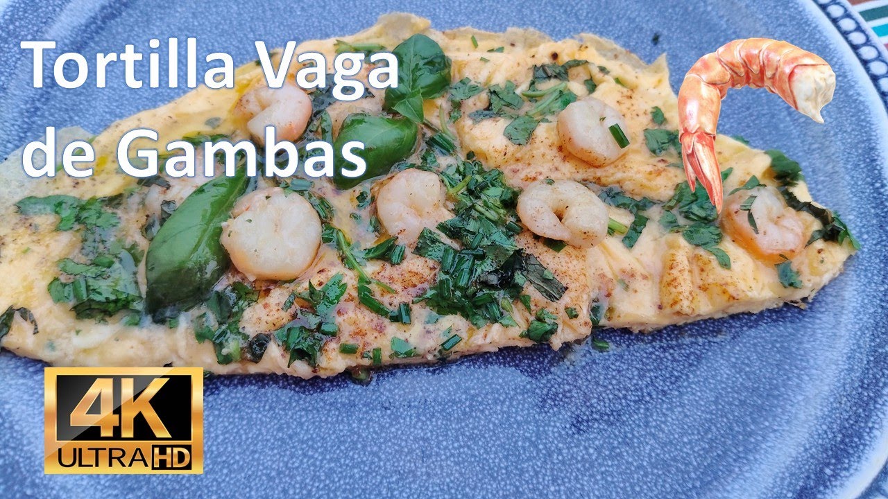 La tortilla de moda, tortilla vaga de gambas y hierbas aromáticas u ...