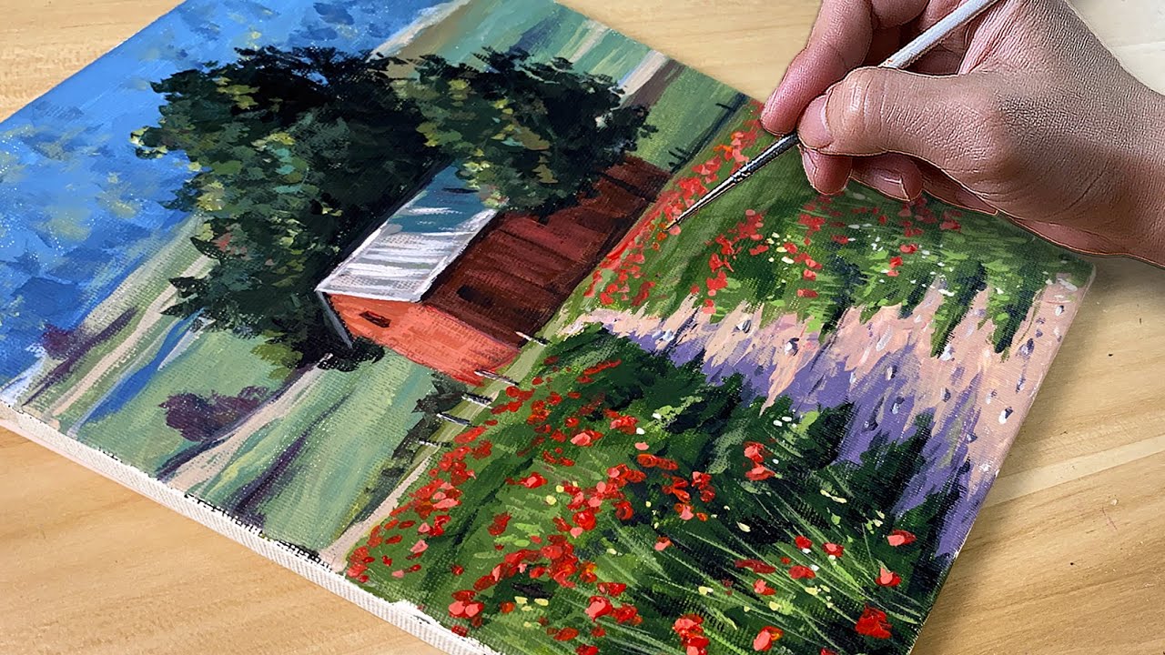 Painting Landscape Country Barn / Acrylic Painting / Correa Art - YouTube