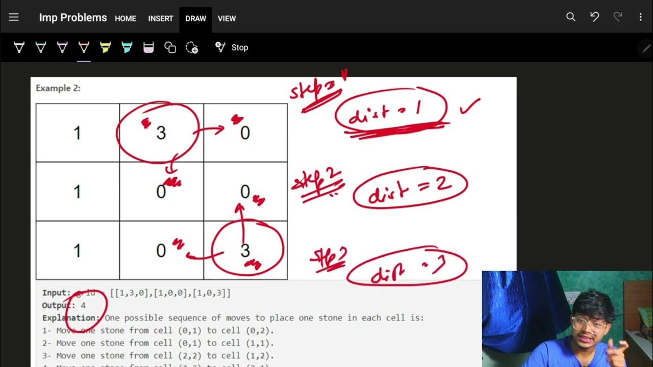 🔴 2850. Minimum Moves to Spread Stones Over Grid II Math II Recursion ...
