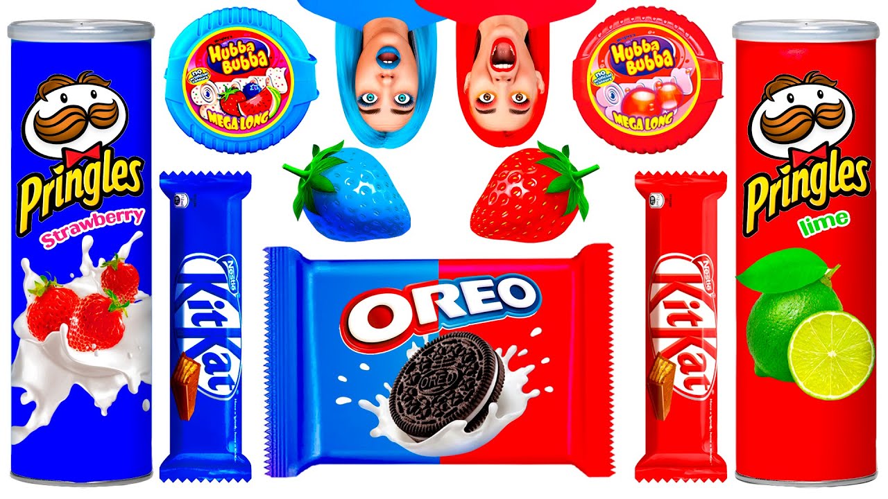 RED VS BLUE COLOR CHALLENGE | Eating Everything Only In 1 Color For 24 ...