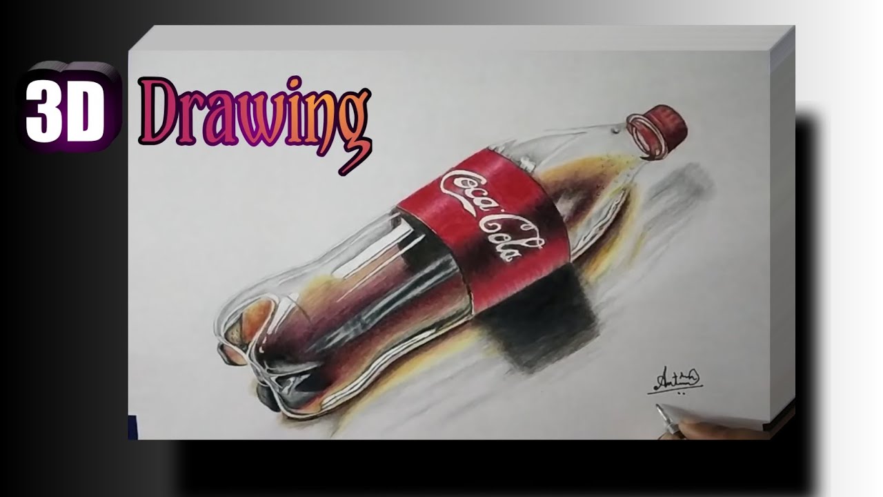 3D drawing # Coca cola bottle drawing#How to draw a bottle#bottle art# ...