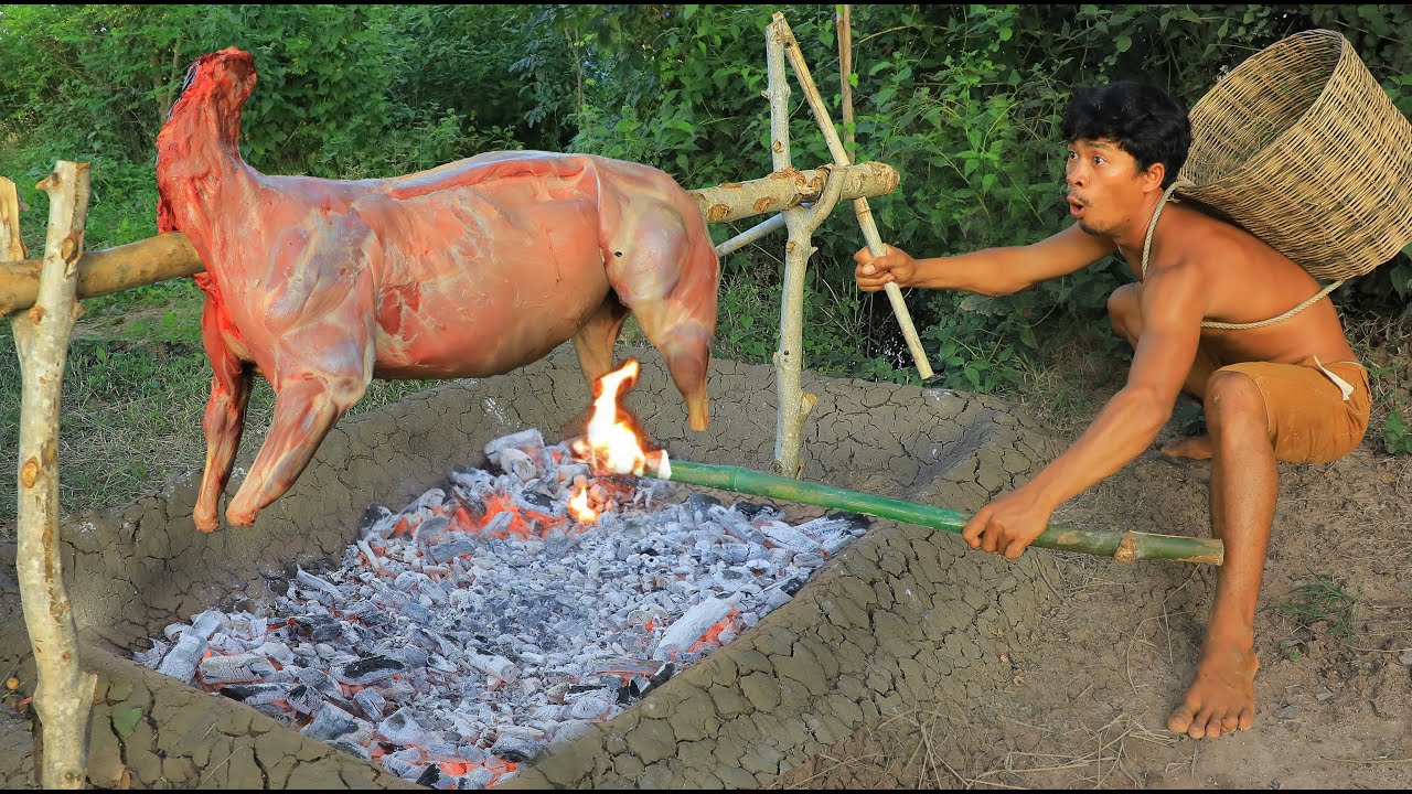 life in jungle - cook sheep - This meat is very delicious - YouTube