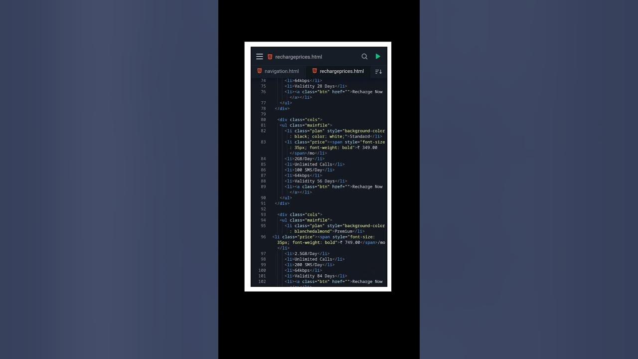 Recharge Prices in HTML CSS - YouTube