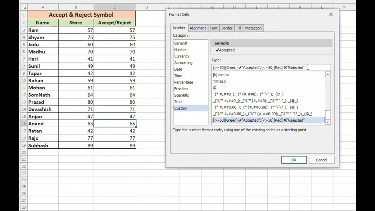 Impressive knowledge for active actions Excel sheet accept & reject by formatting custom# Shorts ...