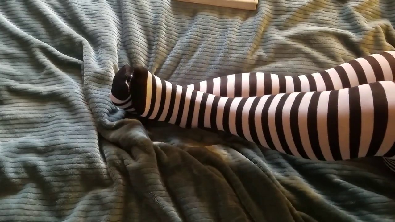 Asmr Modeling And Rubbing Together Striped Thigh High Stockings In Bed No Talking Youtube