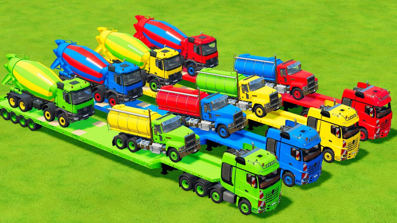 TRUCKS with Colors - ALL MIXER TRUCK WITH DOUBLE FLATBED TRAILER TRUCK ...