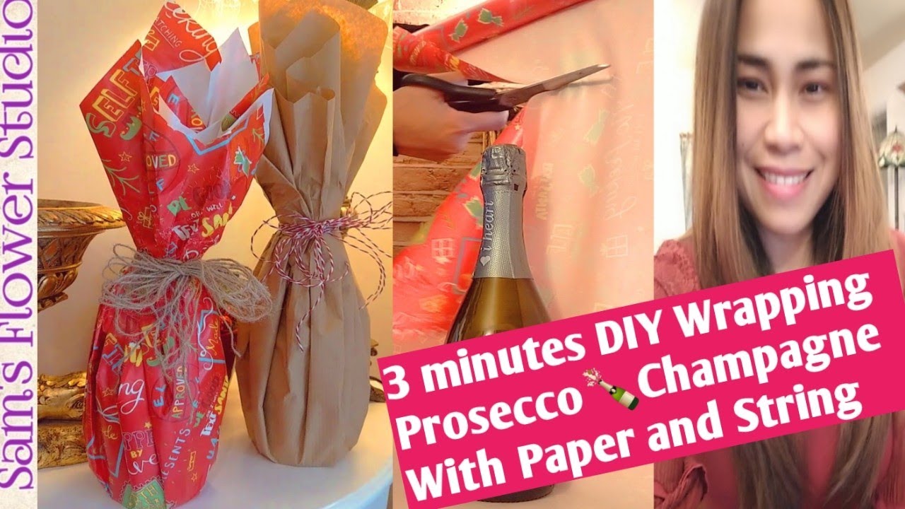How to Gift Wrap a Champagne🍾 Prosecco Bottle | Paper | No Sticky tape ...