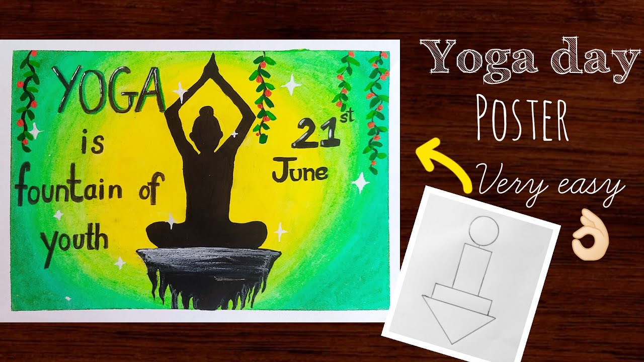 Yoga day Poster making STEP BY STEP🧘‍♀️😌very easy👌🏻|Poster on yoga day ...