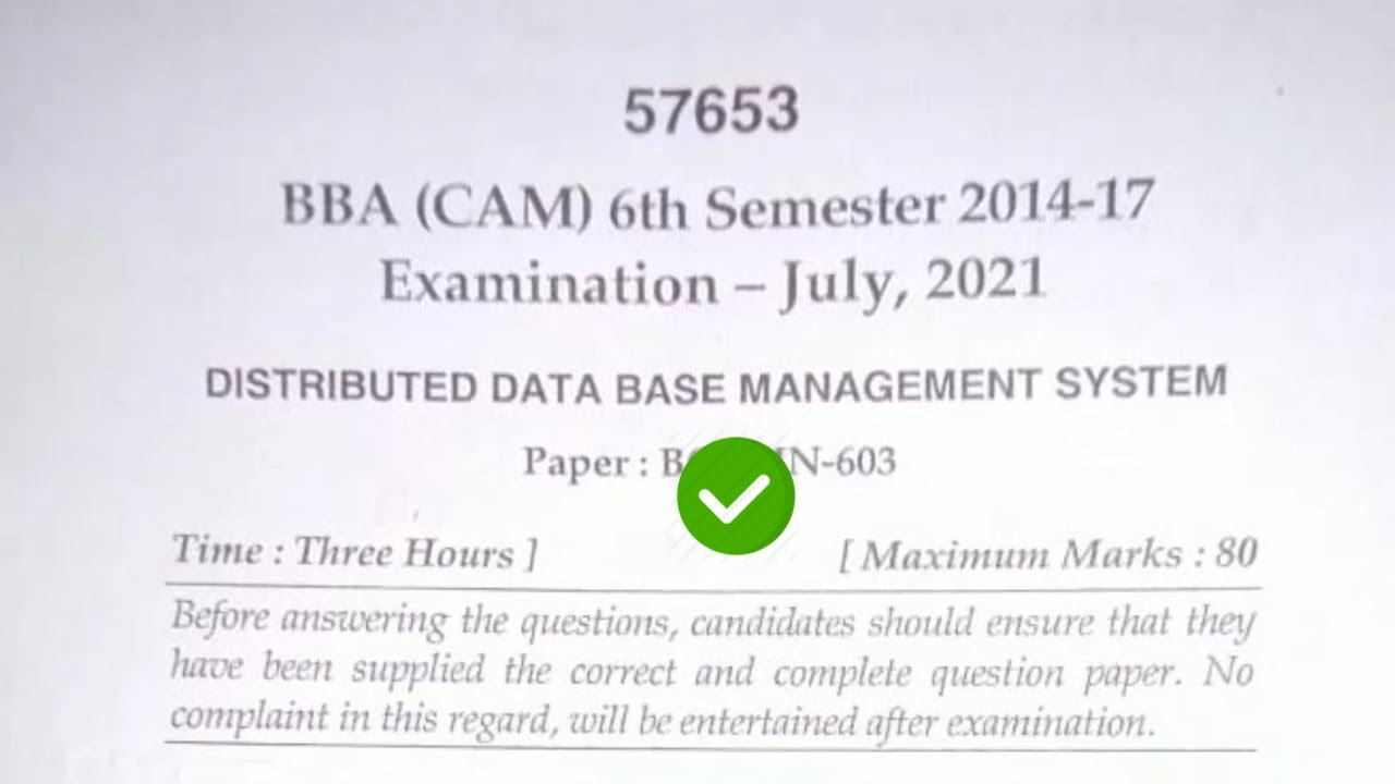 Mdu BBA CAM 6th Sem Database Management System Question Paper 2021 - YouTube