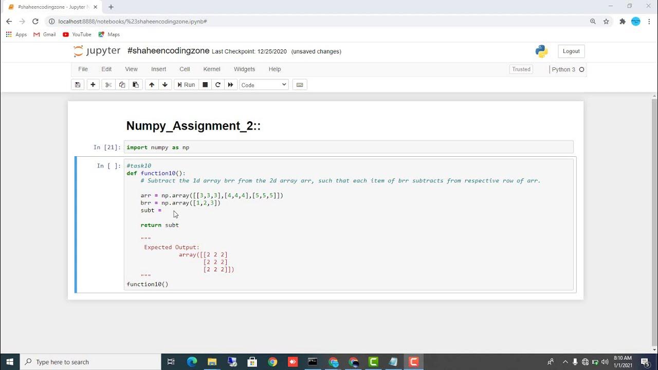 #task10 Subtract the 1d array brr from the 2d array arr, such that each ...