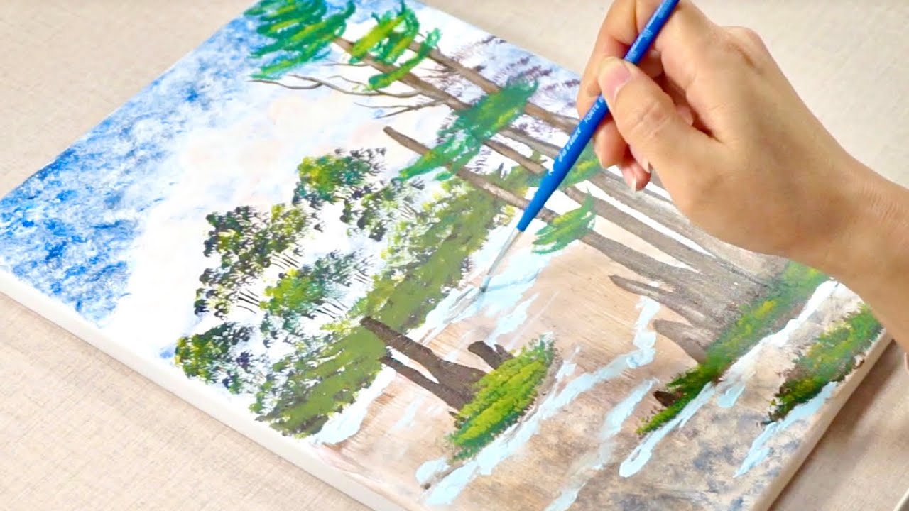 Acrylic painting - Landscape #18 - 🌲Cypress Tree Swamp - Easy art ...