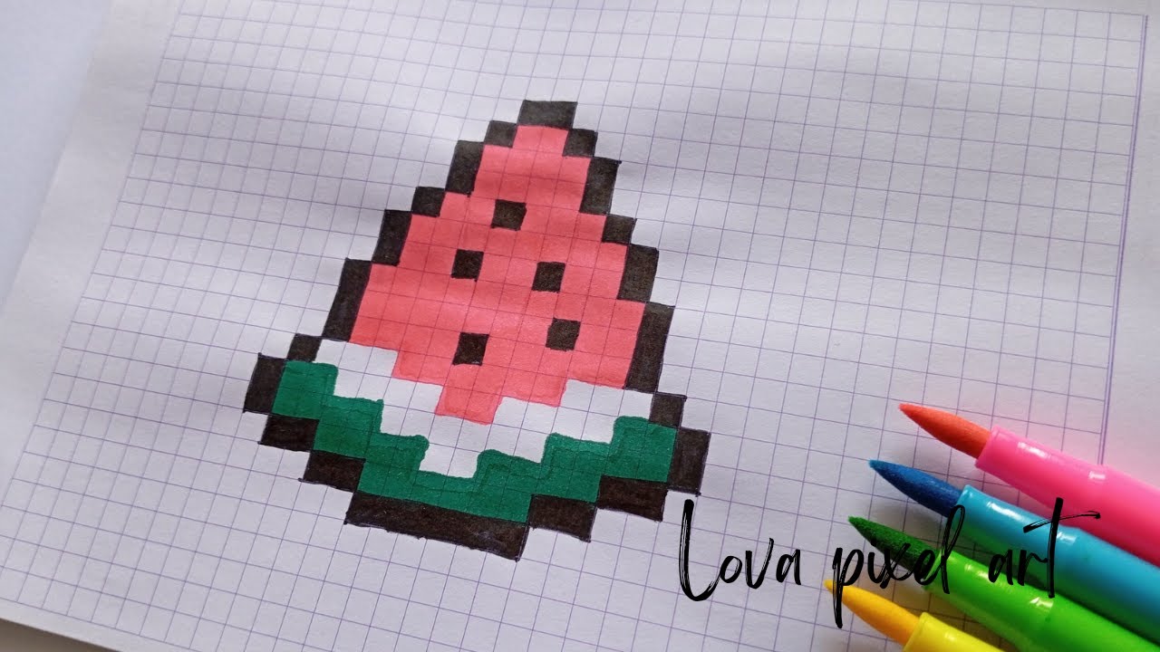 Handmade pixel art tutorial || watermelon - cara menggambar pixel art ...