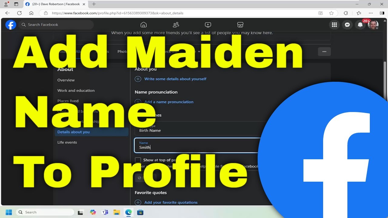 How To Add Maiden Name To Facebook Profile [Tutorial] - YouTube