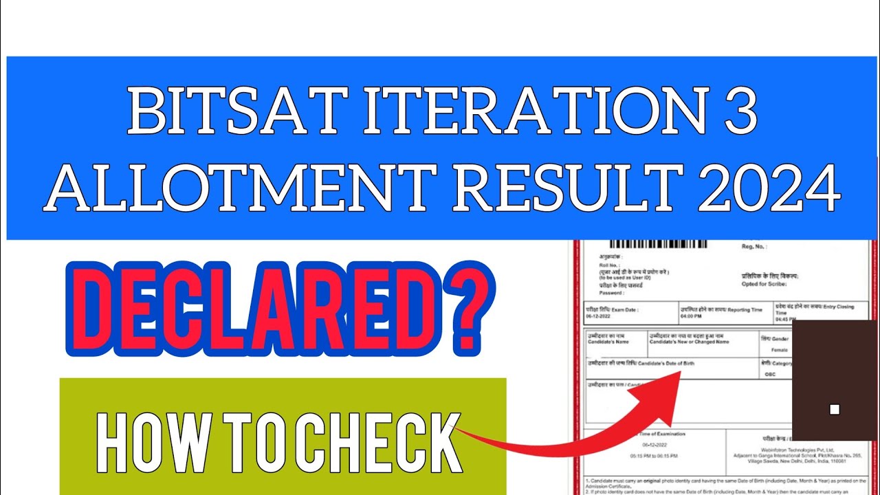 BITSAT Iteration 3 Result 2024 | How To Check BITSAT I3 Result 2024 ...