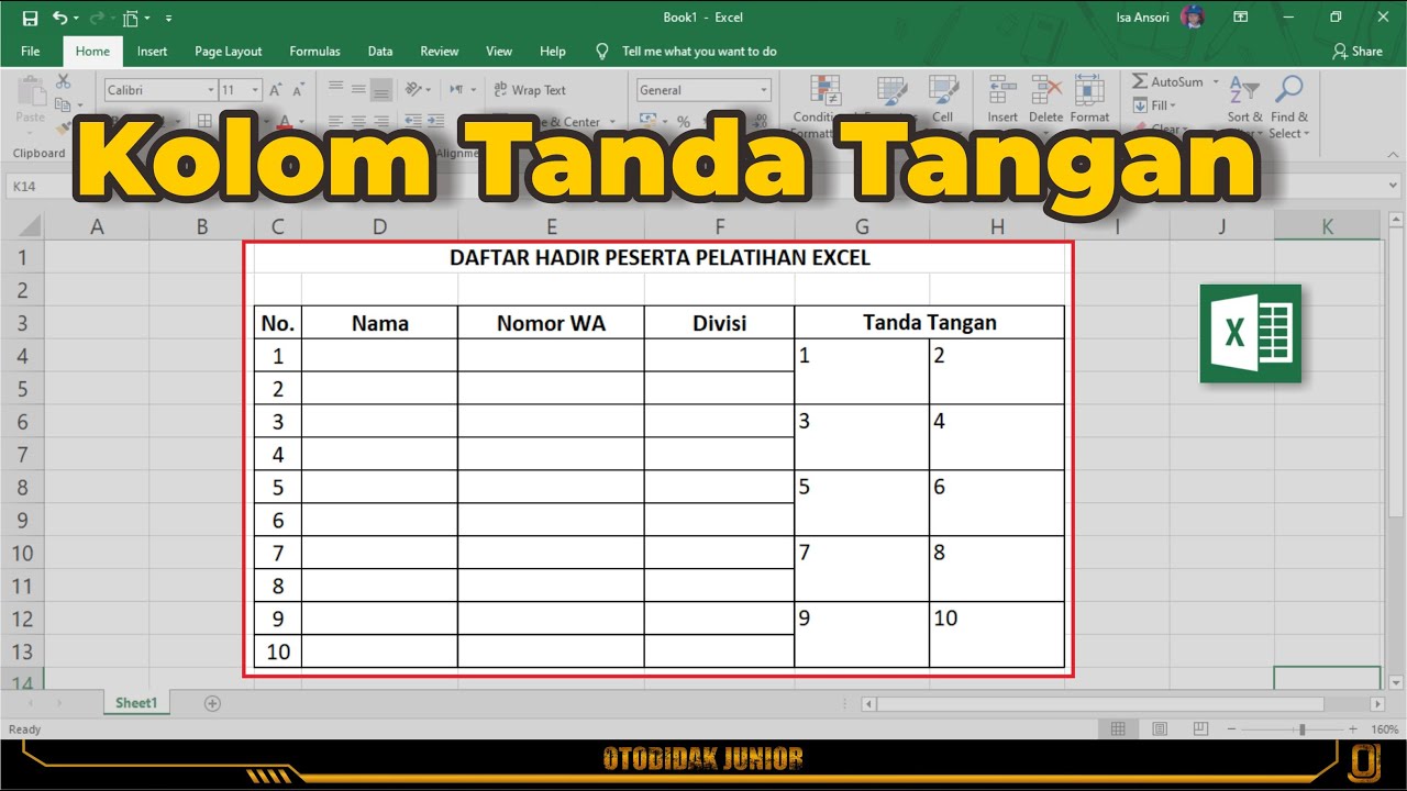 Membuat kolom tanda tangan pada daftar hadir di excel - YouTube
