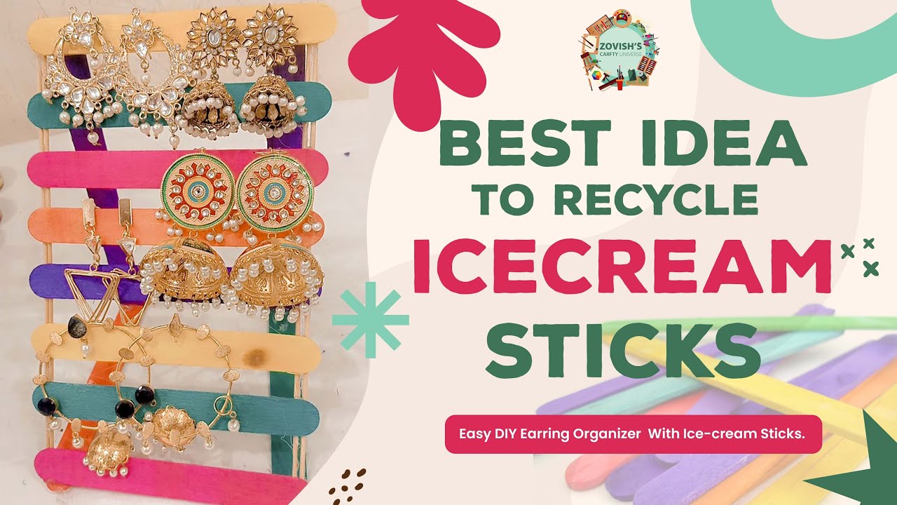 DIY- Pop Stick Earring Stand/ Pop Stick Stand/ Rainbow Ice-cream Stick ...
