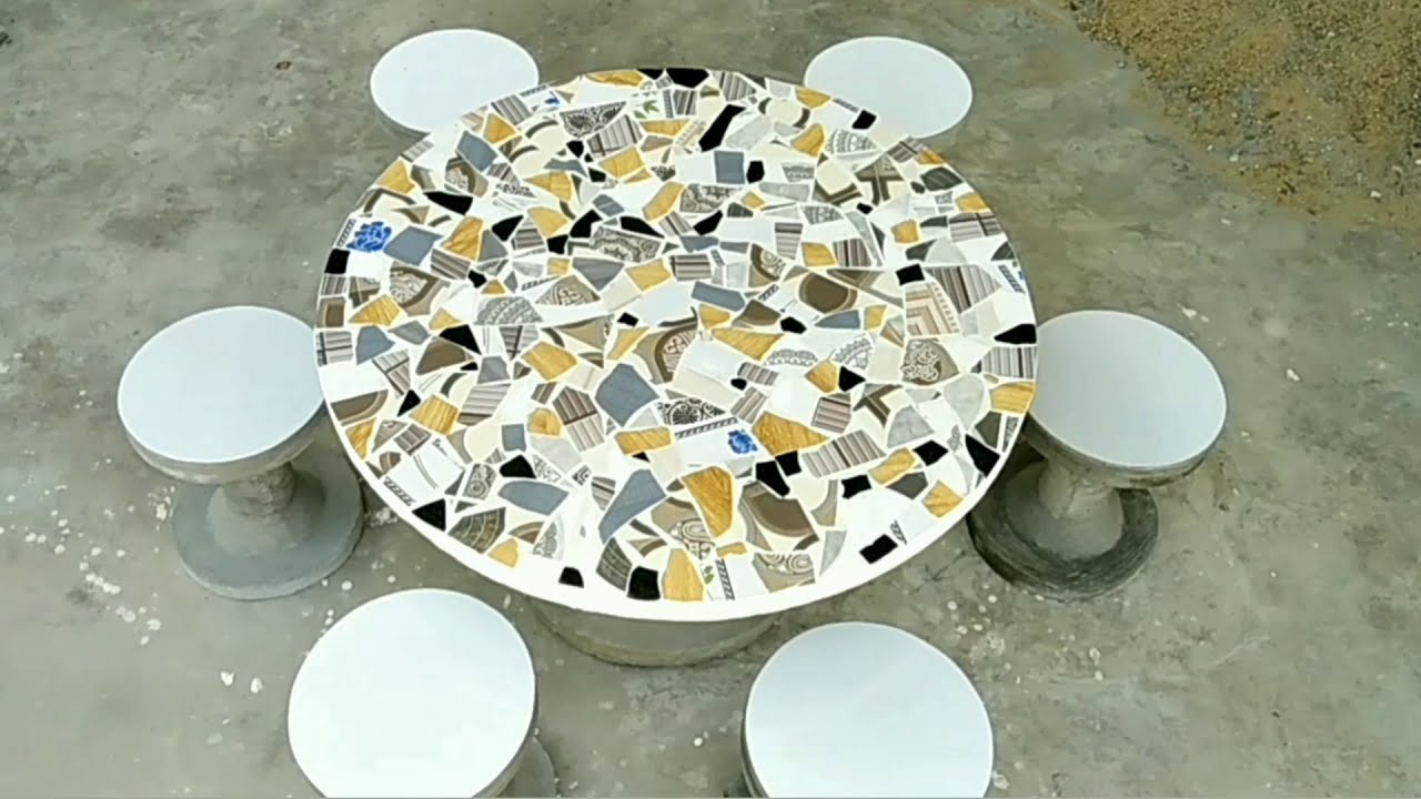 The easiest way to make round tables and chairs made of cement and ...