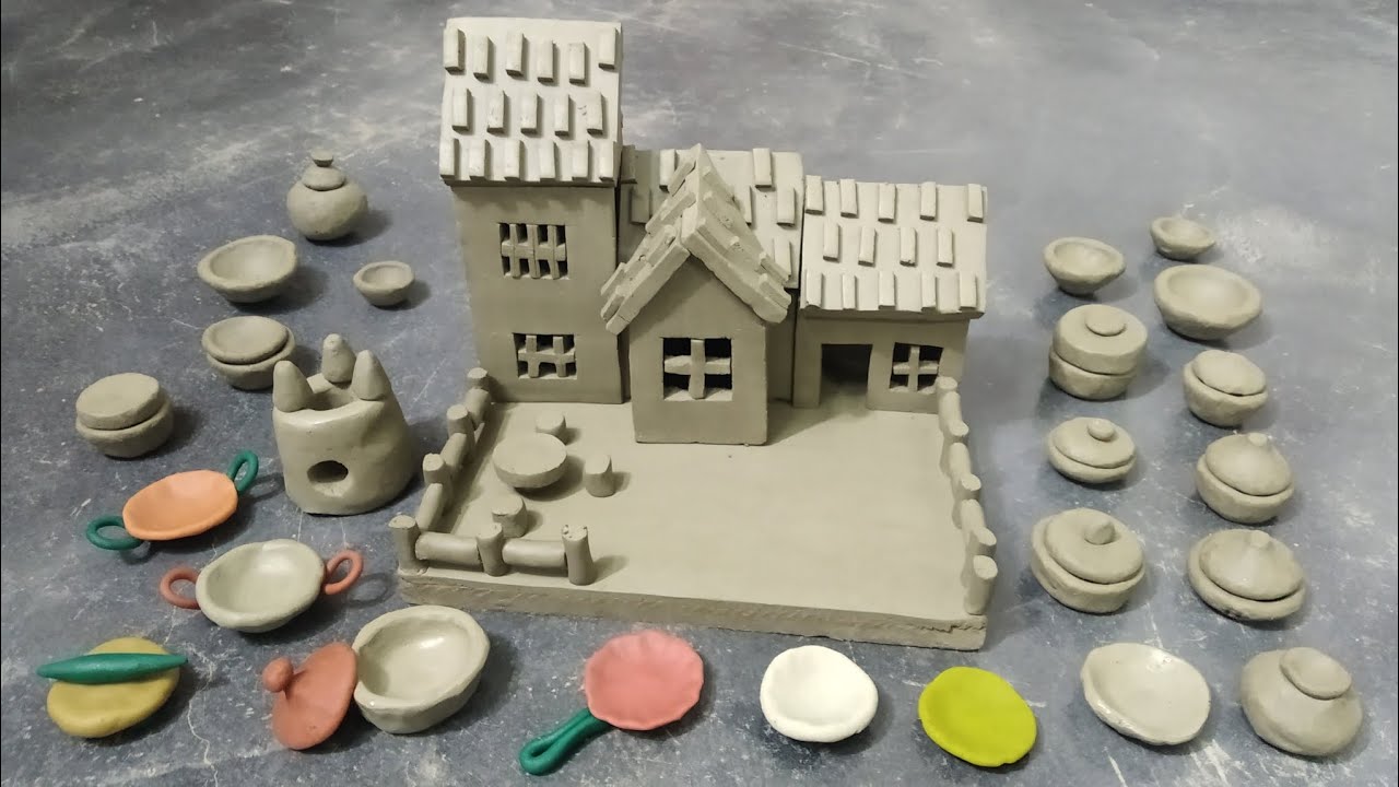 DIY Miniature Clay House 🏠 || How To Make Clay Kitchen Set,Tebel And ...