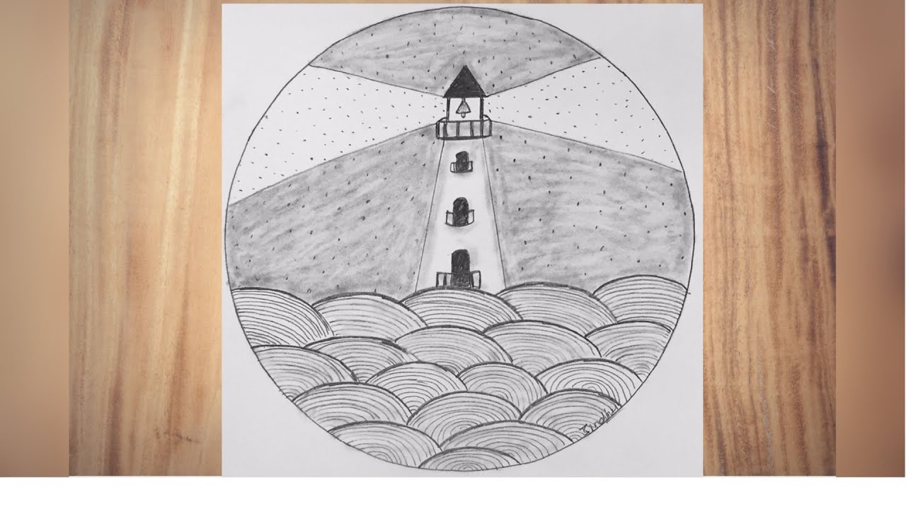 Light House drawing in a circle /Light house pencil sketch/ Pencil ...