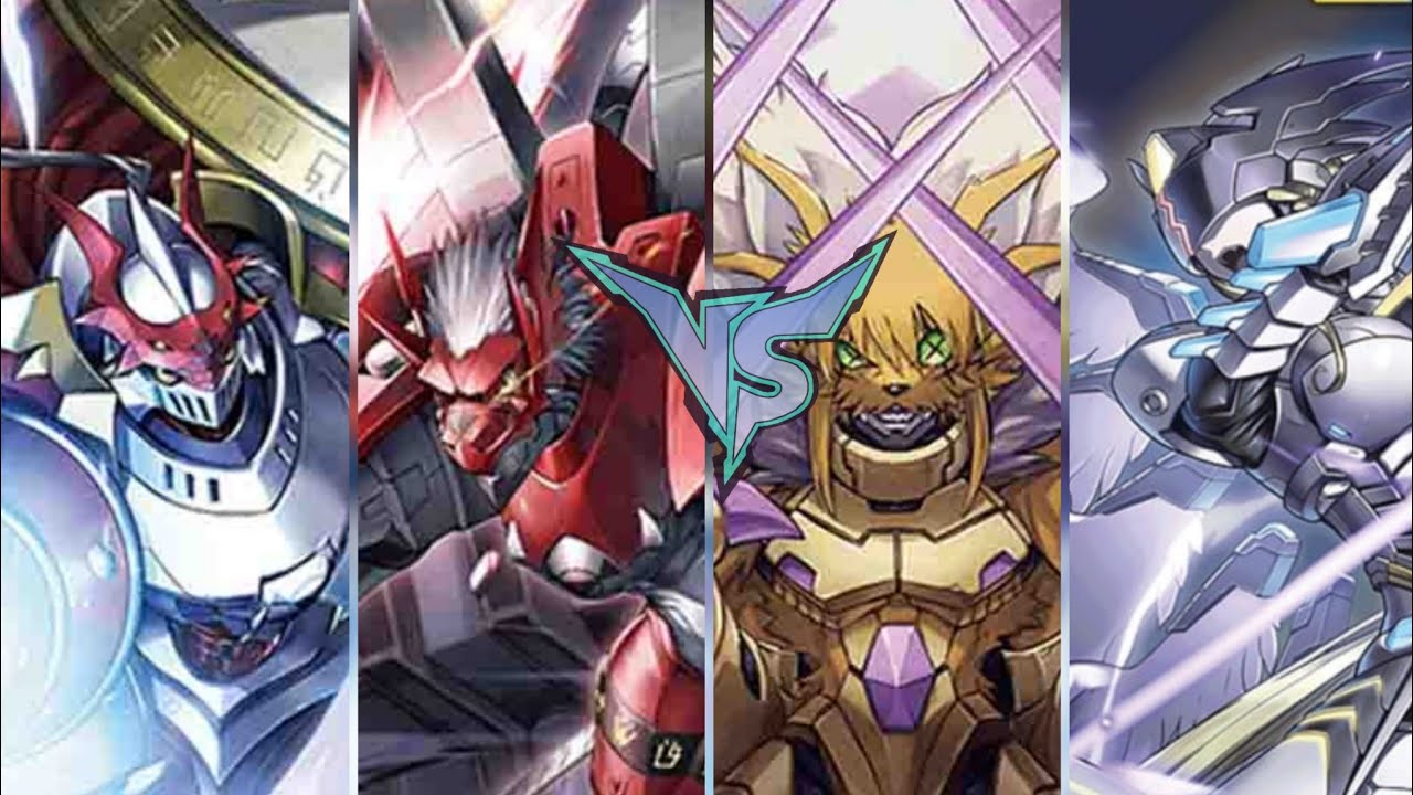 DIGIMON tcg crinson knight (red) Vs fallen angels (purple/yellow) - YouTube