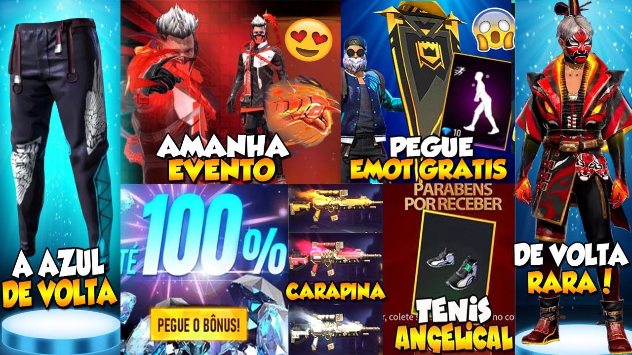 É AMANHÃ!! SKIN LENDARIA, EMOT GRÁTIS, ANGELICAL AZUL EVENTO, TENIS ...