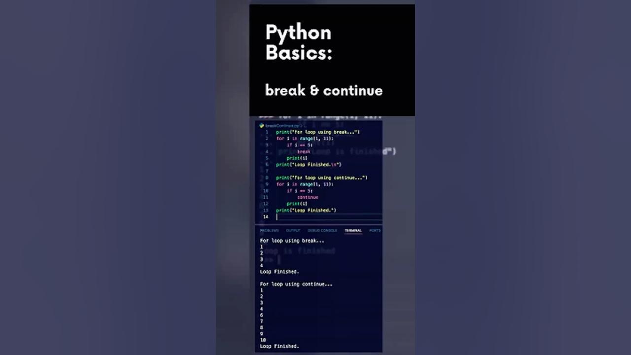 Python break vs continue – Stop or Skip? Explained in 60s! #Shorts #python #coding # ...