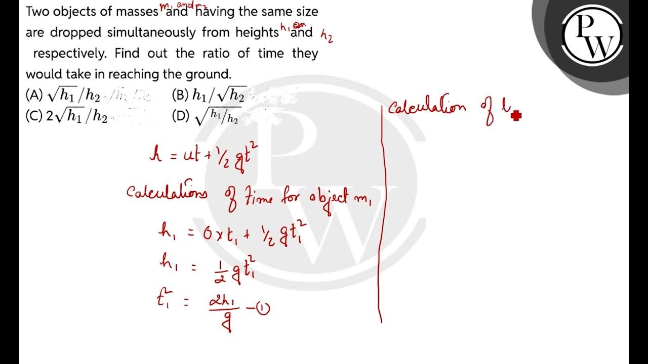 Two objects of masses m1 and m2 having the same size are dropped simultaneously from heights h1 ...