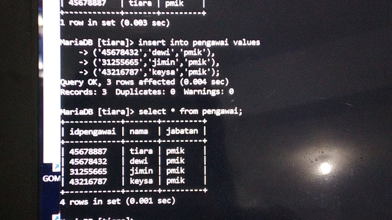 Tugas Basis Data (ke-2) menginput/menambahkan data pada tabel databases melalui CMD - YouTube