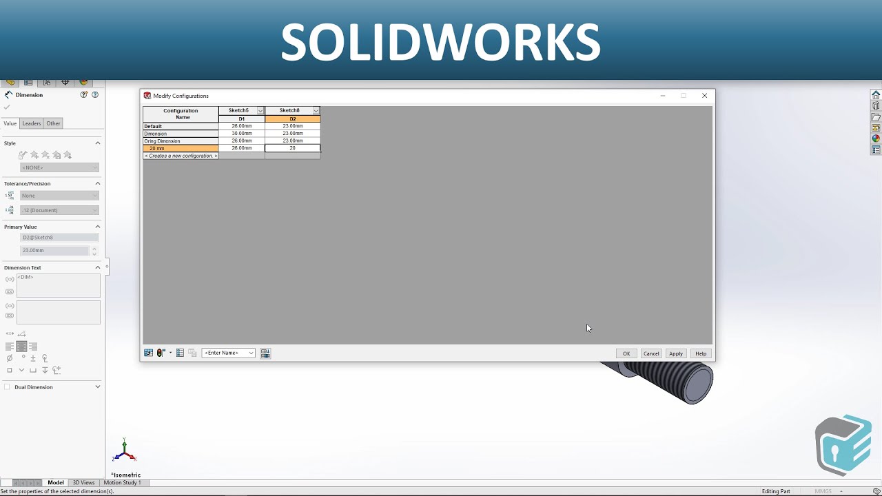 SOLIDWORKS - Configure Dimension (2) - YouTube