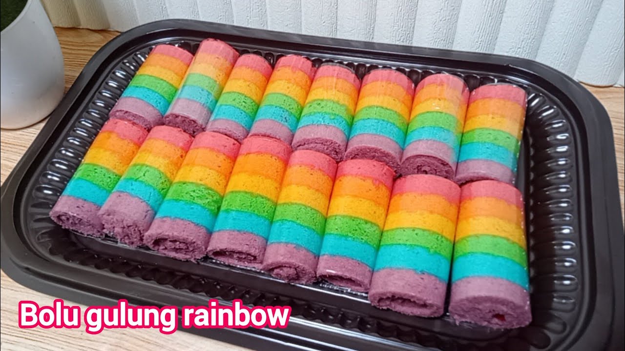 BOLU GULUNG RAINBOW CAKE 1 RESEP JADI 30 POTONG ‼️ ENAK, EMPUK, LEMBUT ...