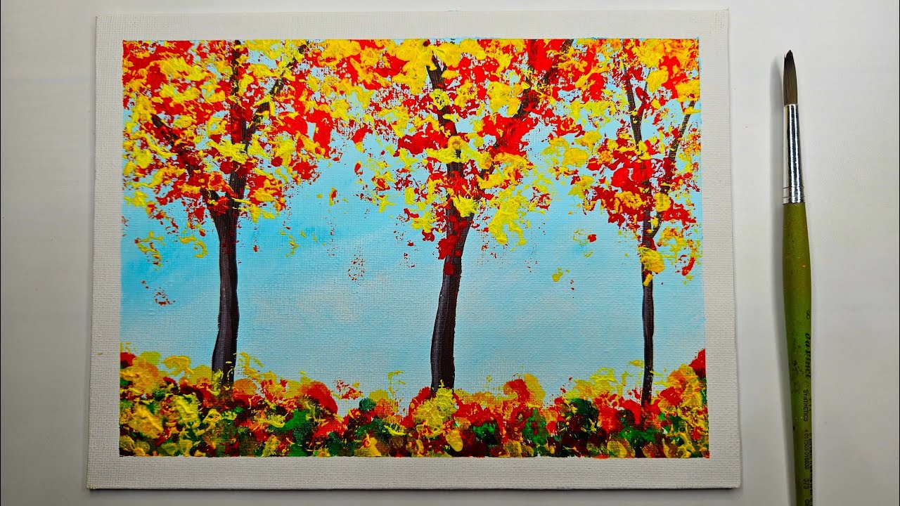 Pictura Usoara de Toamna 🍂 Copaci de Toamna 🍁 Invatam sa Pictam - YouTube