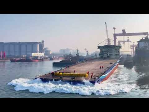 A Mega Barge Makes a big splash 💦 during Launch 