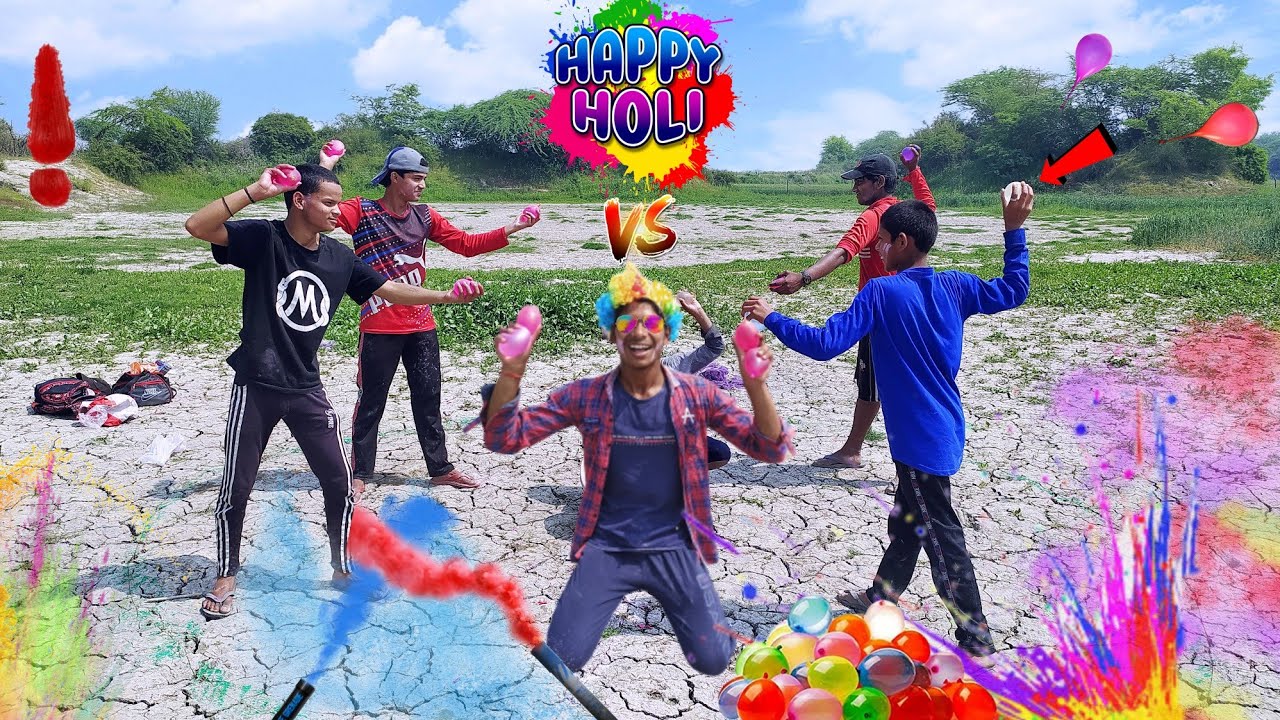 500 Holi Water Balloons Fighting War - Circle ke andar balloon war l ...