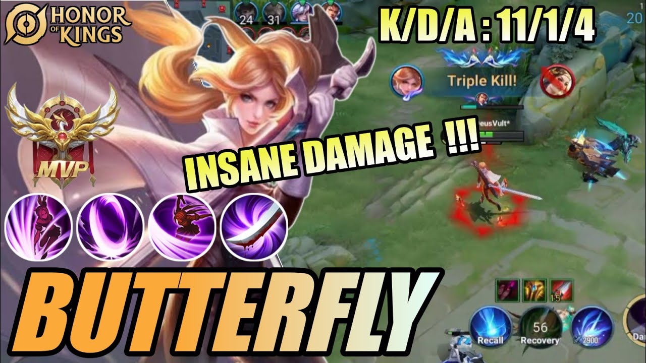 Butterfly INSANE DAMAGE !!! Honor of Kings (HOK) best hero ASSASSIN ...