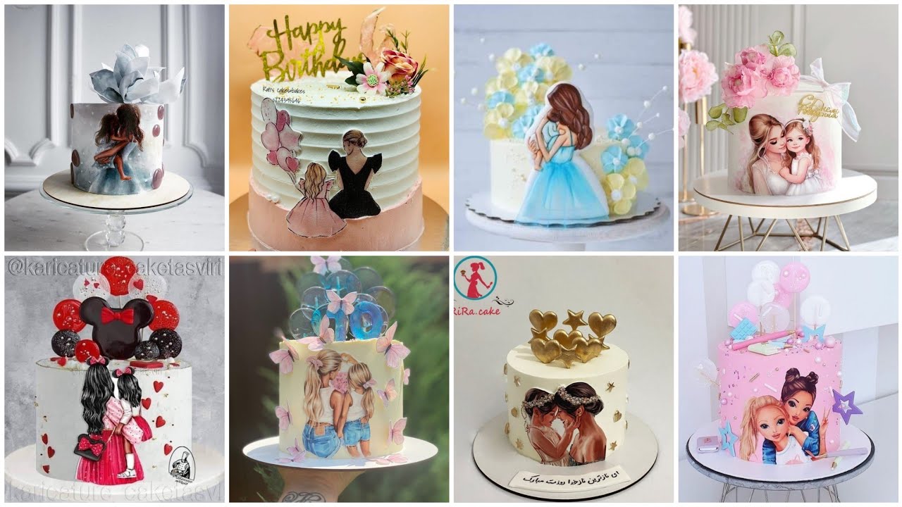 Mom and Daughter cake design / Mother and Daughter cake design - YouTube